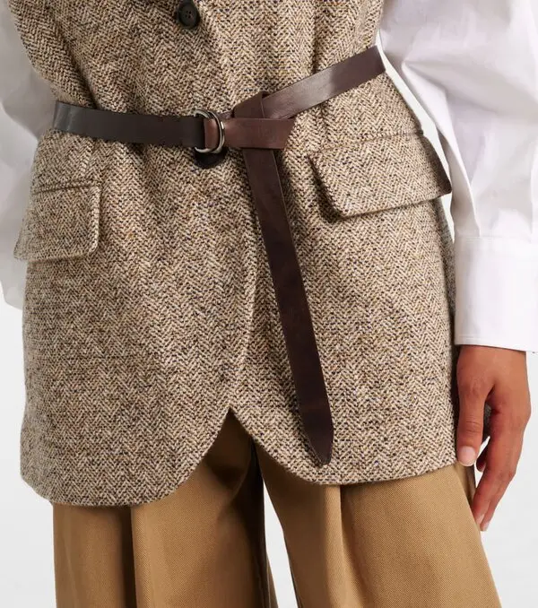 Brunello Cucinelli Belted Wool And Silk-blend Vest - Beige