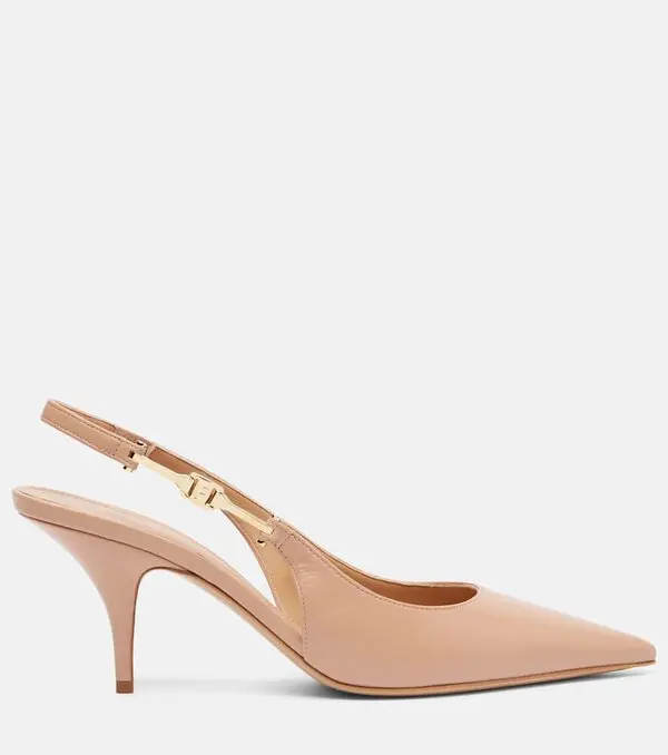 FERRAGAMO Tally 70 Leather Slingback Pumps - Beige