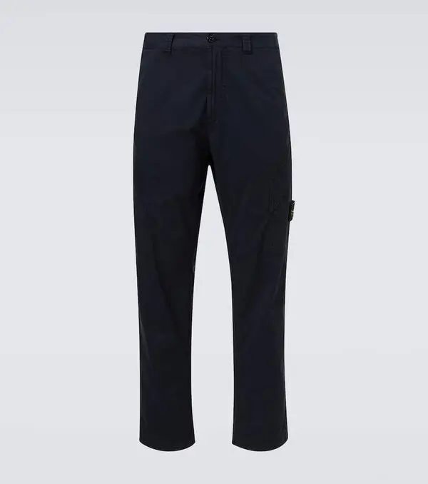 Stone Island Embroidered Cotton-blend Twill Cargo Pants - Blue