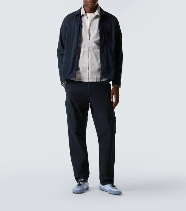 Stone Island Embroidered Cotton-blend Twill Cargo Pants - Blue