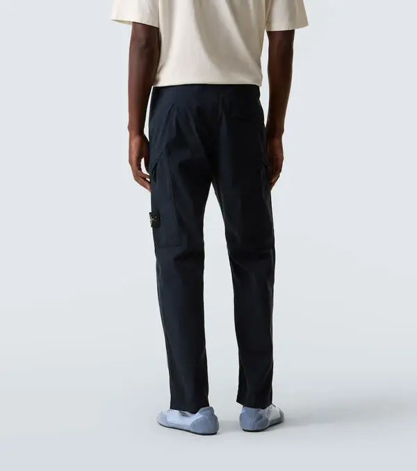 Stone Island Embroidered Cotton-blend Twill Cargo Pants - Blue