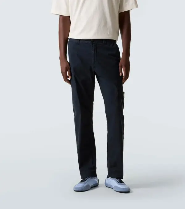 Stone Island Embroidered Cotton-blend Twill Cargo Pants - Blue
