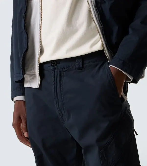 Stone Island Embroidered Cotton-blend Twill Cargo Pants - Blue