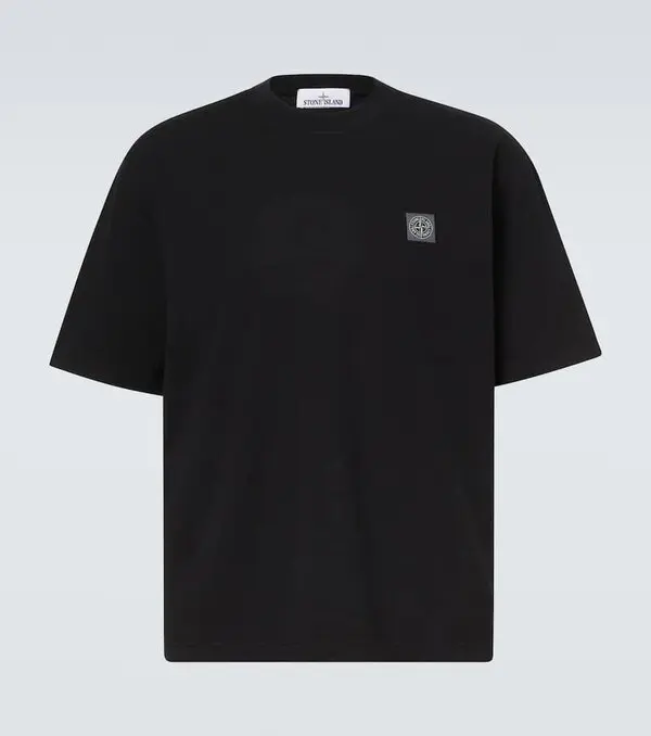 Stone Island Embroidered Cotton Jersey T-shirt - Black