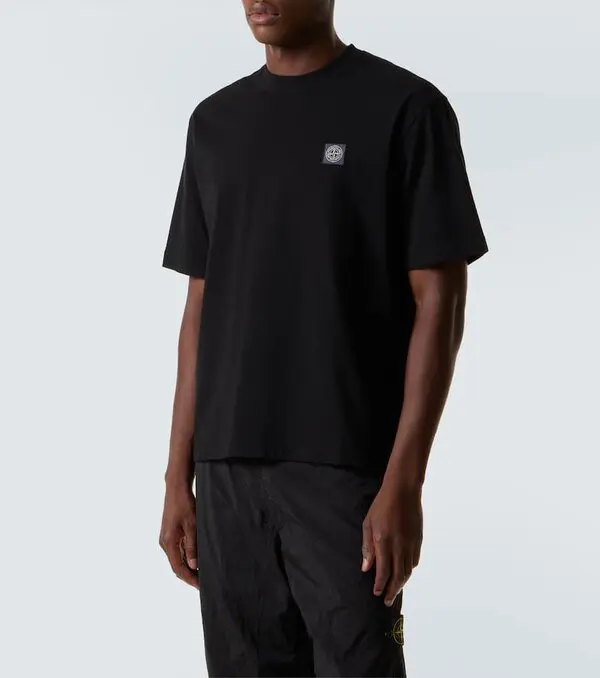 Stone Island Embroidered Cotton Jersey T-shirt - Black