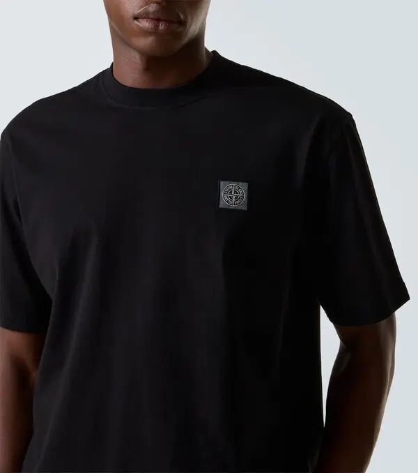 Stone Island Embroidered Cotton Jersey T-shirt - Black