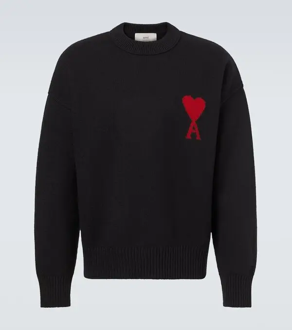 AMI Paris De Coeur Virgin Wool Sweater - Black