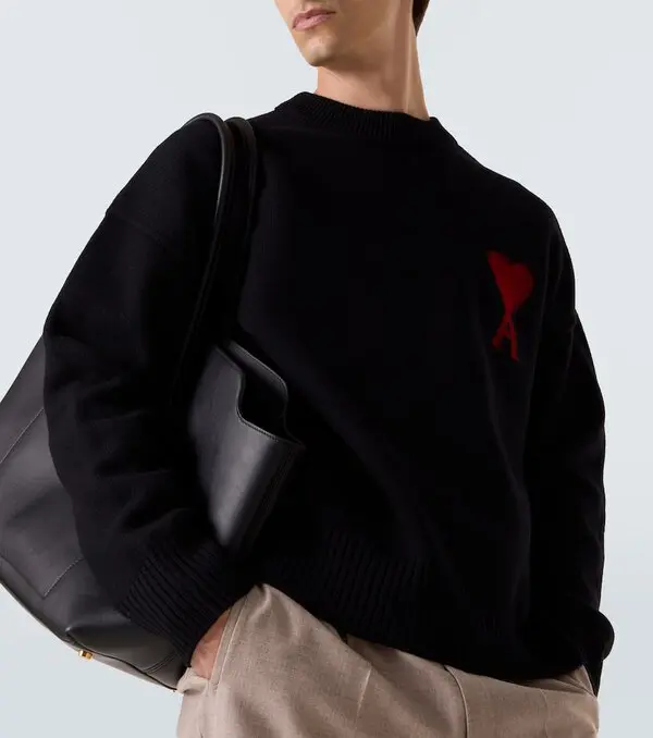 AMI Paris De Coeur Virgin Wool Sweater - Black