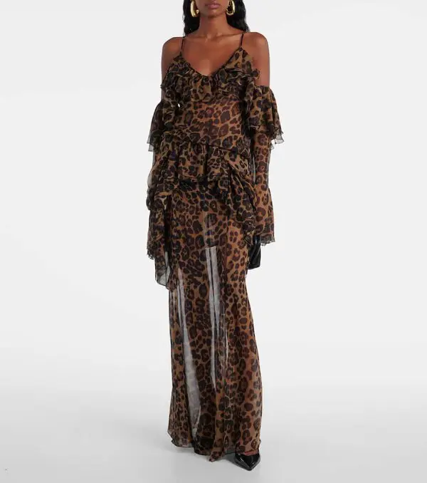 Blumarine Leopard-print Draped Silk Top