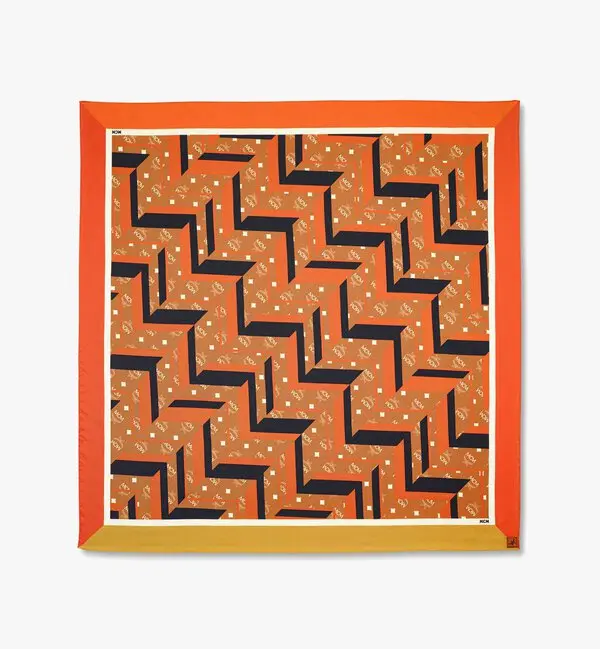 Mcm Mega Herringbone Print Scarf In Organic Silk - Orangeade