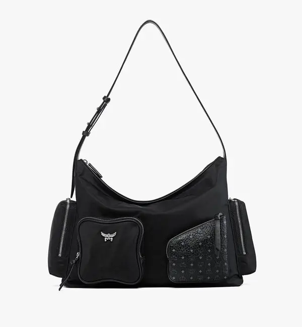 Mcm Econyl And Monogram Print Leather Hobo