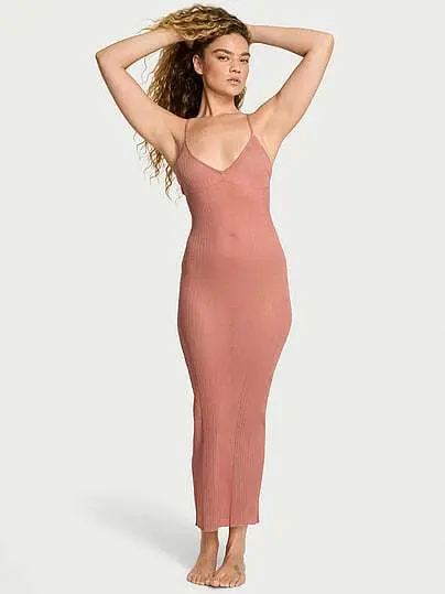 Victoria's Secret Sheer Knit Triangle Midi Dress - Brown