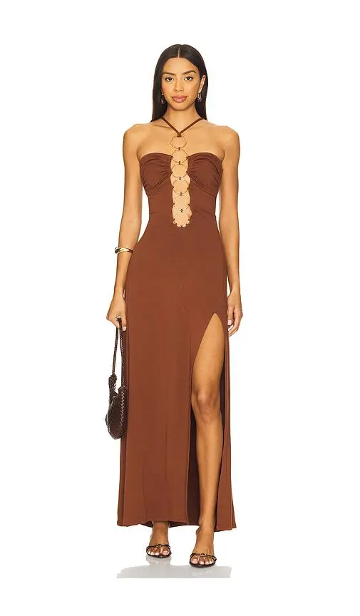 Luli Fama Halter Ring Long Dress - Brown