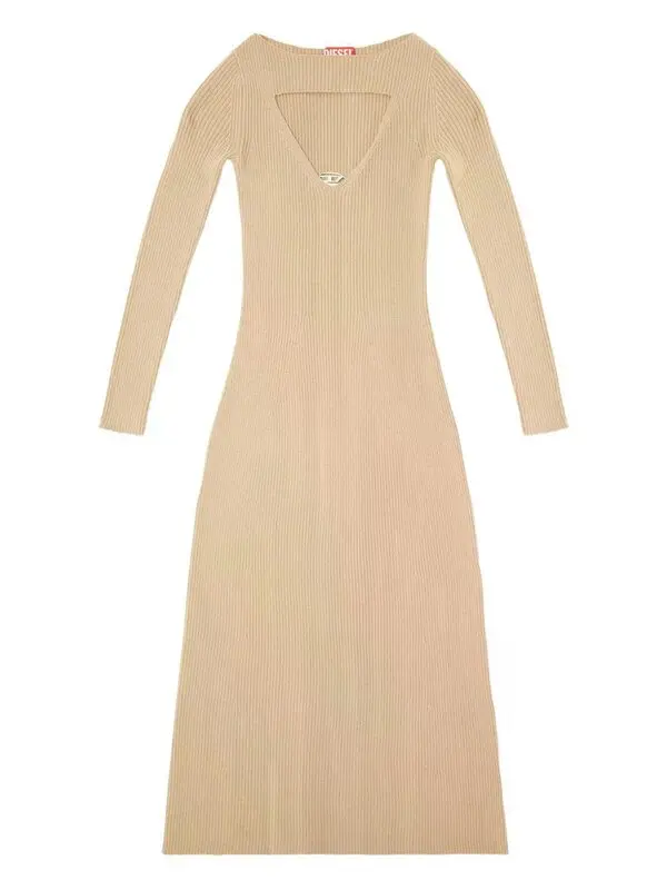 Keyhole Ribbed Knit Midi Dress - Neutrals