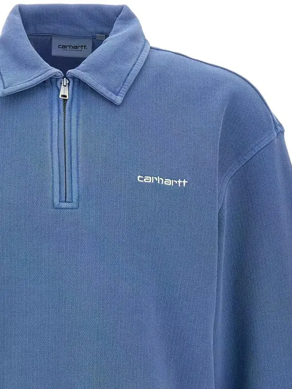 Carhartt Work In Progress Half-zip Cotton Polo Shirt - Blue