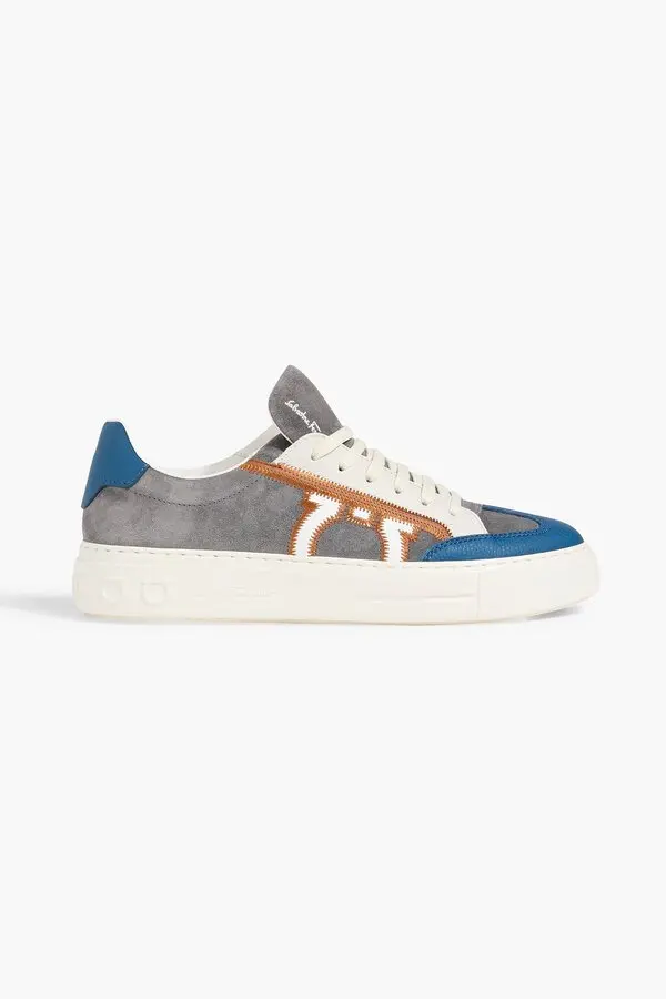 FERRAGAMO Gancini Embroidered Sneakers - Gray