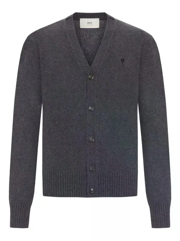 AMI Paris De Coeur Cashmere Cardigan - Grey