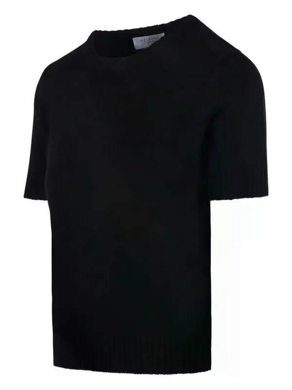 BEYOU Short-sleeve Round-neck Jumper - Black