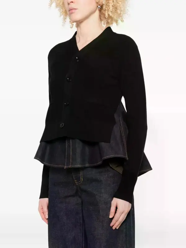 Sacai Denim-panel Ribbed Cardigan