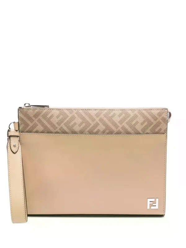 Fendi Ff-motif Leather Clutch - Neutrals