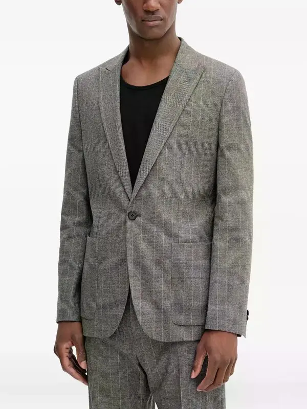Hugo Checked Single-breasted Blazer - Grey