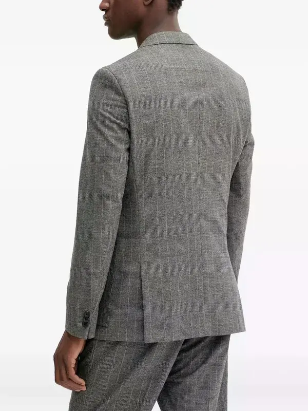 Hugo Checked Single-breasted Blazer - Grey
