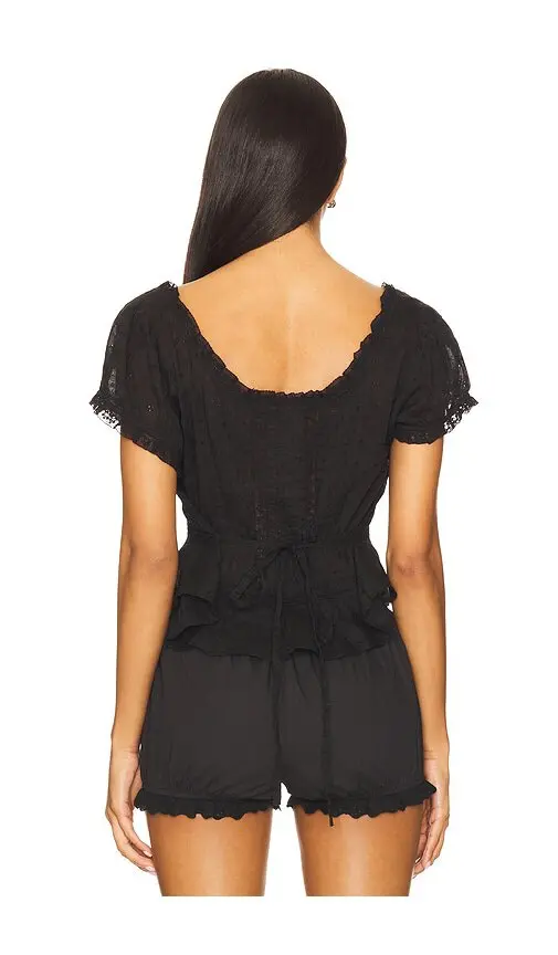 Rixo Sandi Top With Eyelet Fabric And Ruffle Trim - Black
