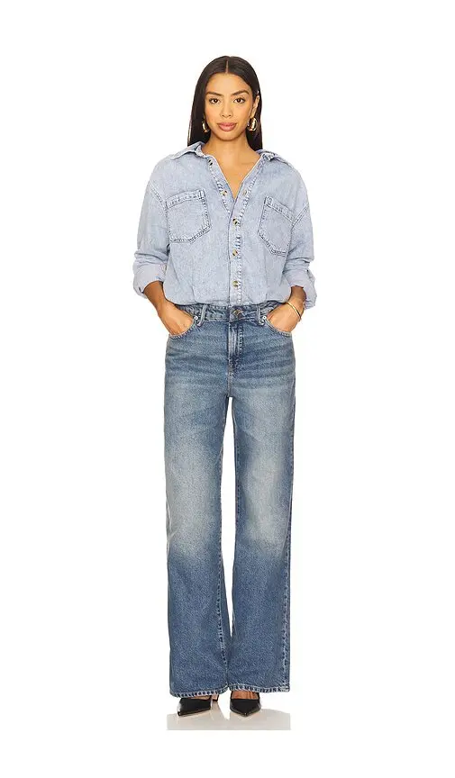Good American Denim Shirt Jumpsuit - Blue