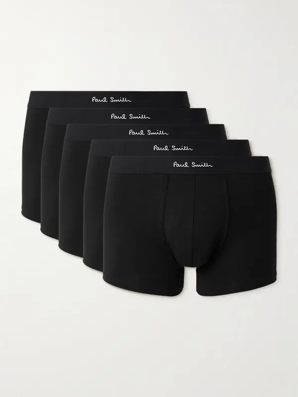 Paul Smith Five-pack Stretch Organic Cotton-jersey Boxer Briefs - Black