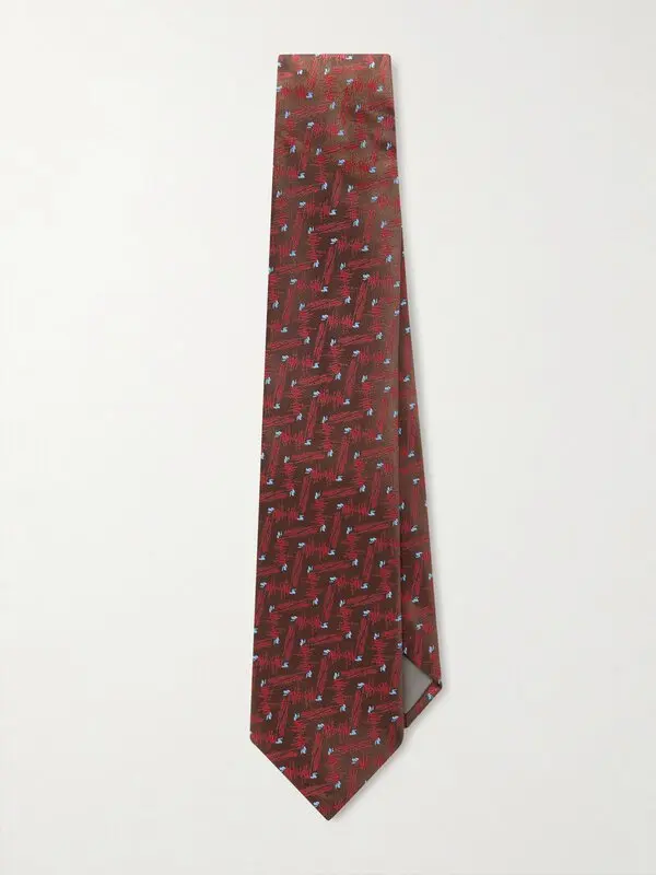 Charvet 8.5cm Embroidered Silk Tie - Brown