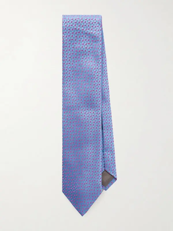 Charvet 8.5cm Embroidered Silk-twill Neck Tie - Blue