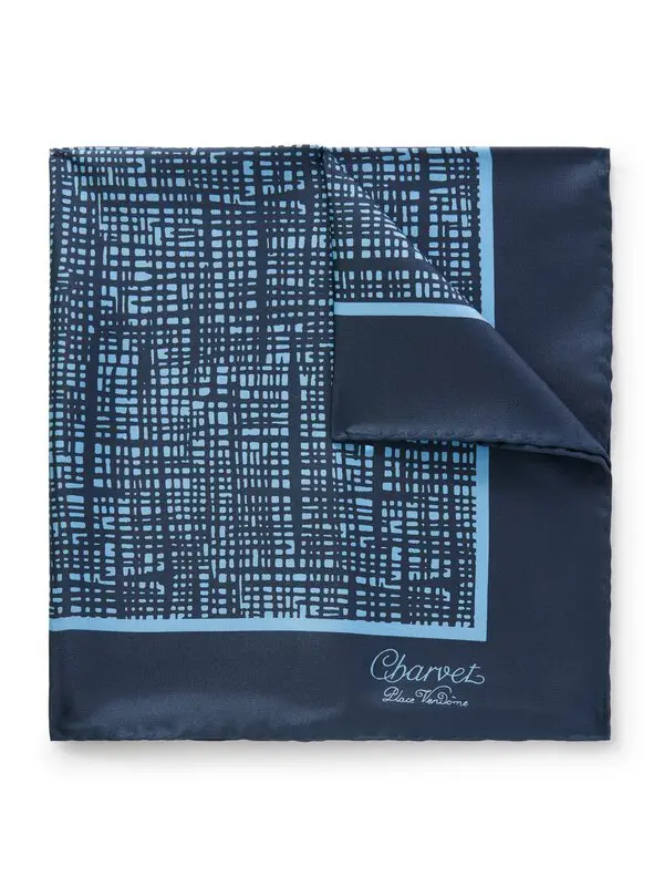 Charvet Printed Silk-twill Pocket Square - Blue