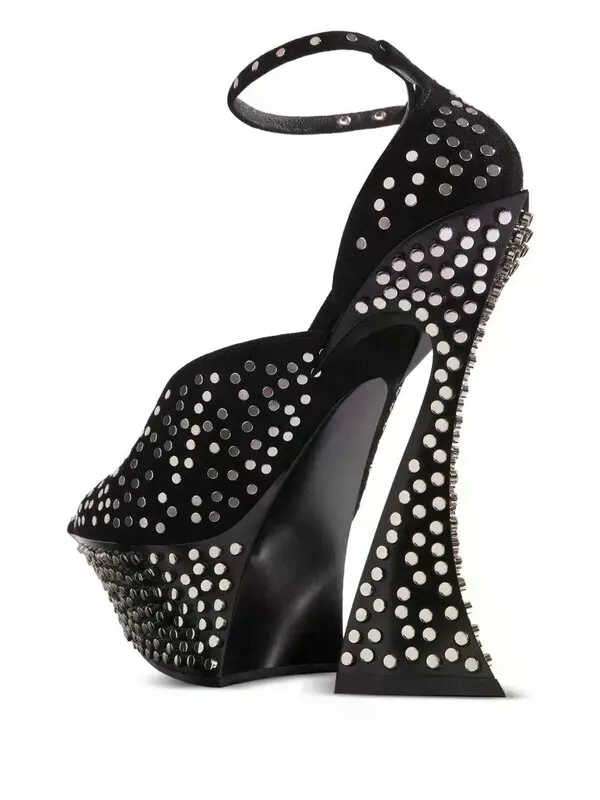 MUGLER Ankle-strap Studded Mules