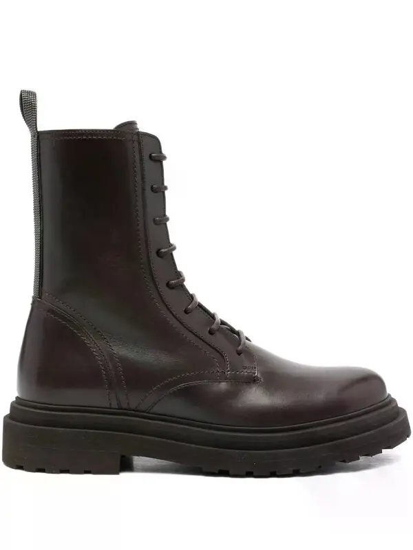Brunello Cucinelli Lace-up Platform Combat Boots - Brown