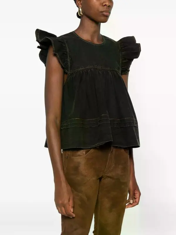 GANNI Ruffled-trim Smock Top - Black