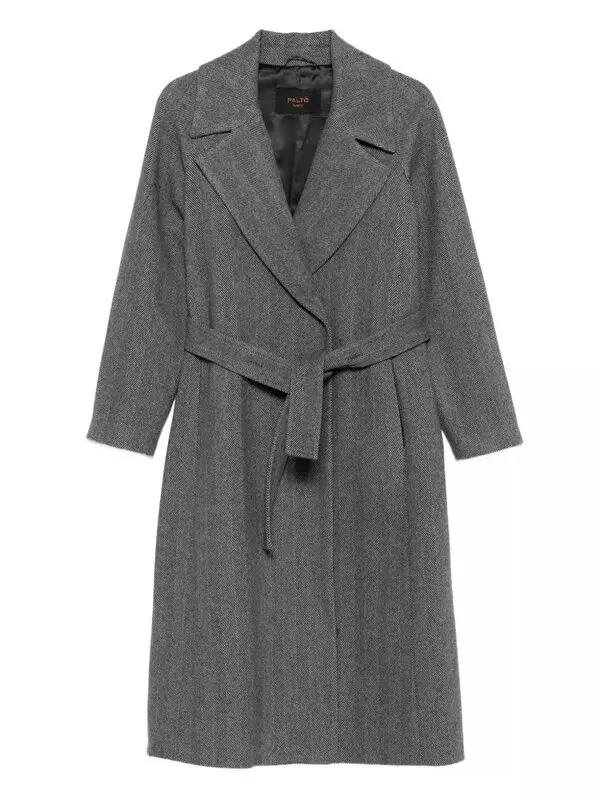 PALTO' Paola Herringbone Belted Coat - Black