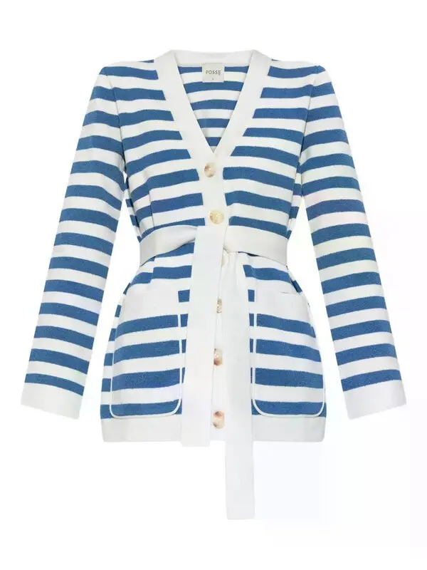 Posse Striped Belted Cardigan - Blue
