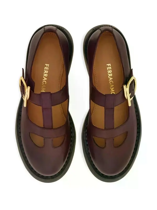 FERRAGAMO T-strap Buckle Loafers - Red