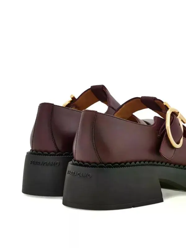 FERRAGAMO T-strap Buckle Loafers - Red
