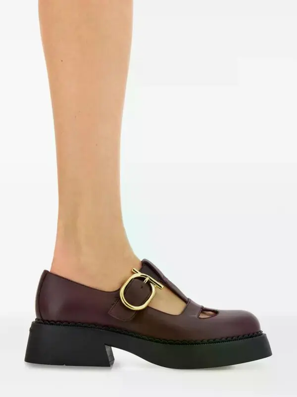 FERRAGAMO T-strap Buckle Loafers - Red