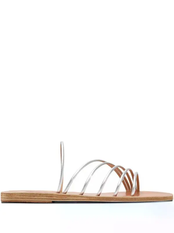 ANCIENT GREEK SANDALS Adriani Metallic Leather Flat Sandals - Silver