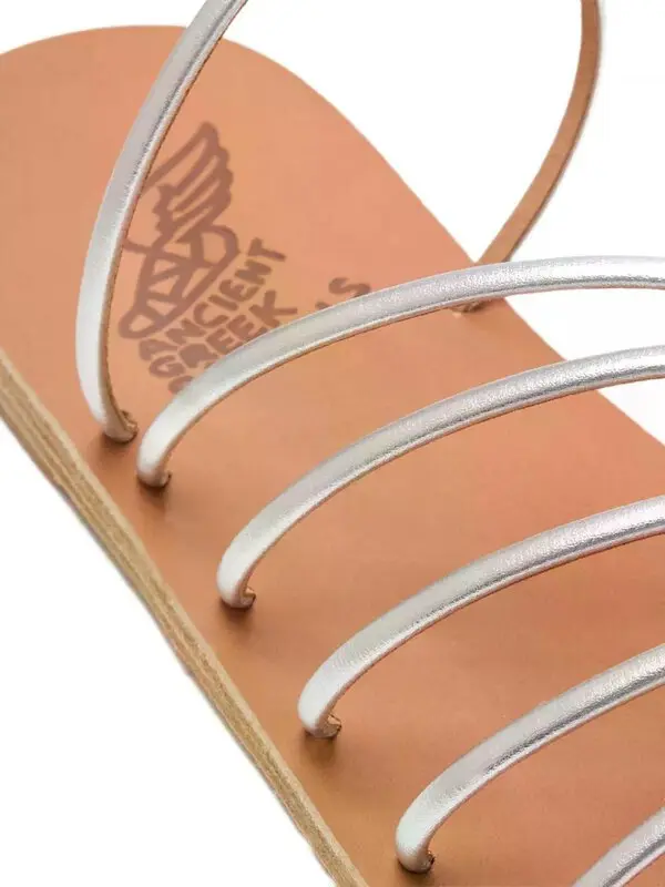 ANCIENT GREEK SANDALS Adriani Metallic Leather Flat Sandals - Silver