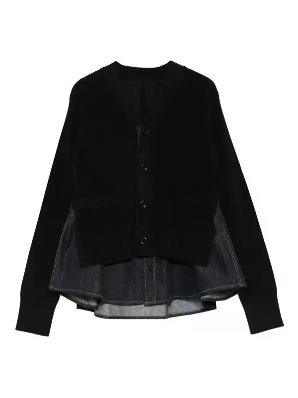 Sacai Denim-panel Ribbed Cardigan