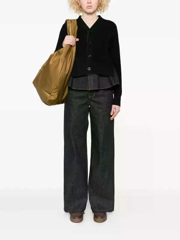 Sacai Denim-panel Ribbed Cardigan