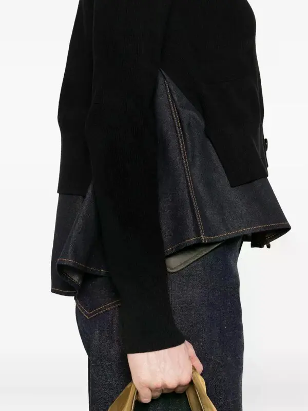 Sacai Denim-panel Ribbed Cardigan
