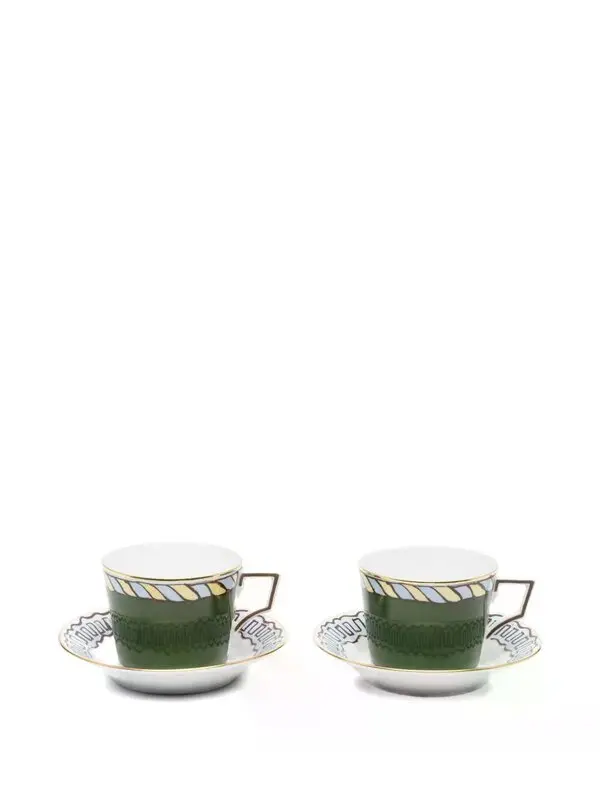 GINORI 1735 Stripe-pattern Coffee Set - Green