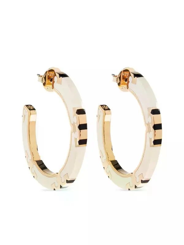 Tory Burch Logo-plaque Hoop Earrings - White