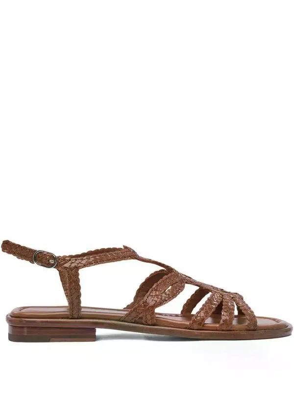 TONI PONS Braided Leather T-bar Flat Sandals