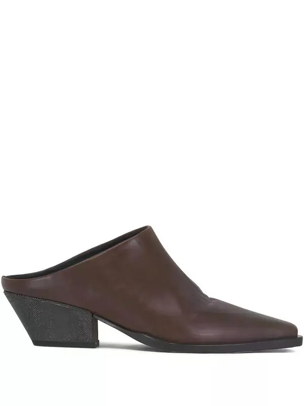 Brunello Cucinelli Square-toe Leather Mules - Brown