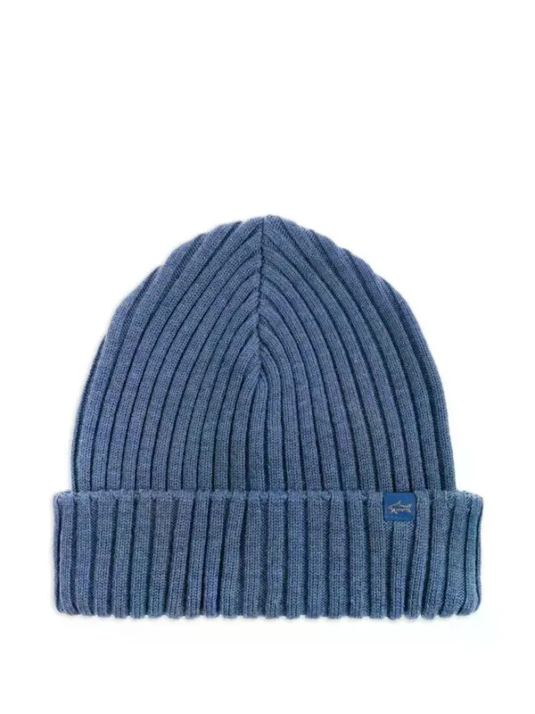 Paul & Shark Ribbed Wool Beanie - Blue